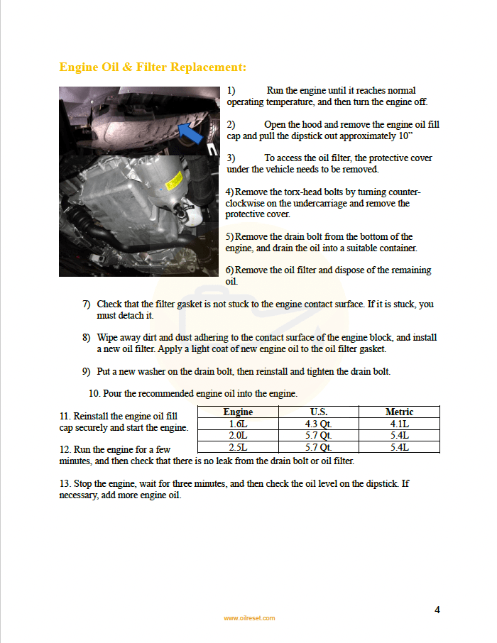 2016 Ford Escape Oil Life Reset & Service Guide - OilReset